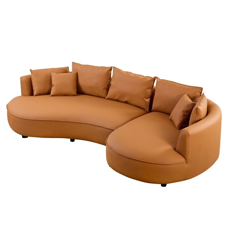 Modern Sectional crescent Couch round curved boned leather Sofa